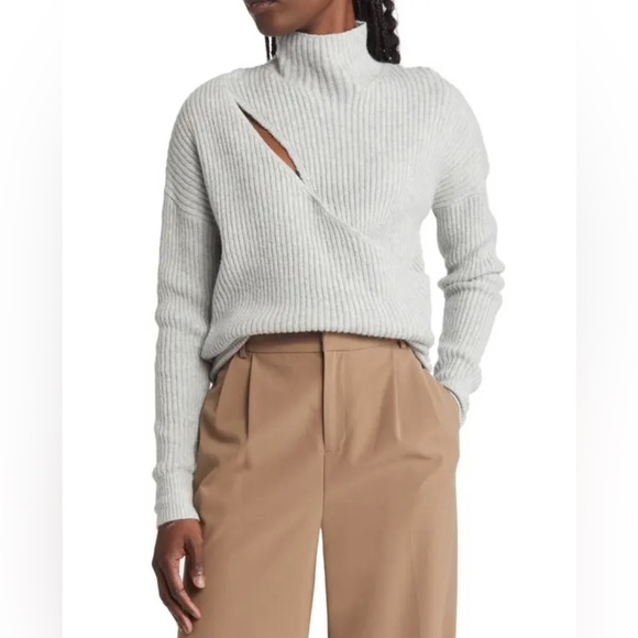 Open Edit | Sweaters | Open Edit Mock Neck Wrap Look Rib Sweater | Poshmark